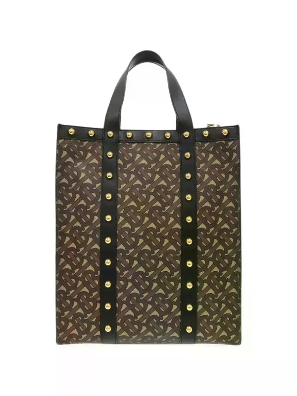 Burberry 2018-2023 Small Tb Monogram E Canvas And Studded Leather Vertical Tote Satchel