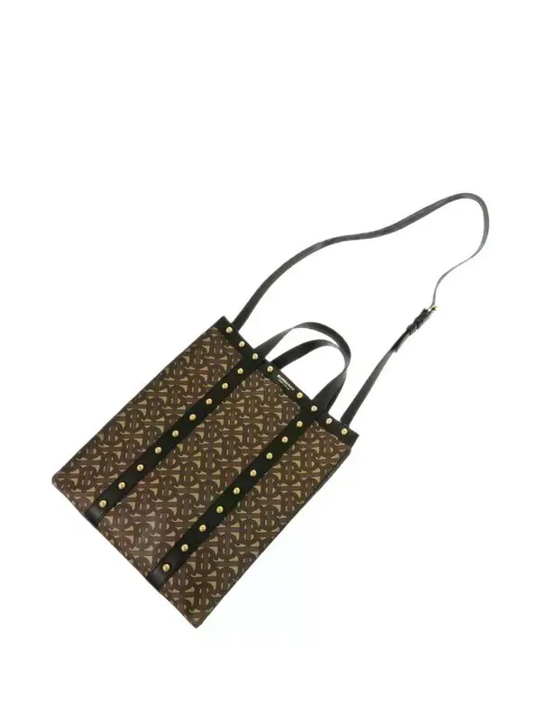 Burberry 2018-2023 Small Tb Monogram E Canvas And Studded Leather Vertical Tote Satchel