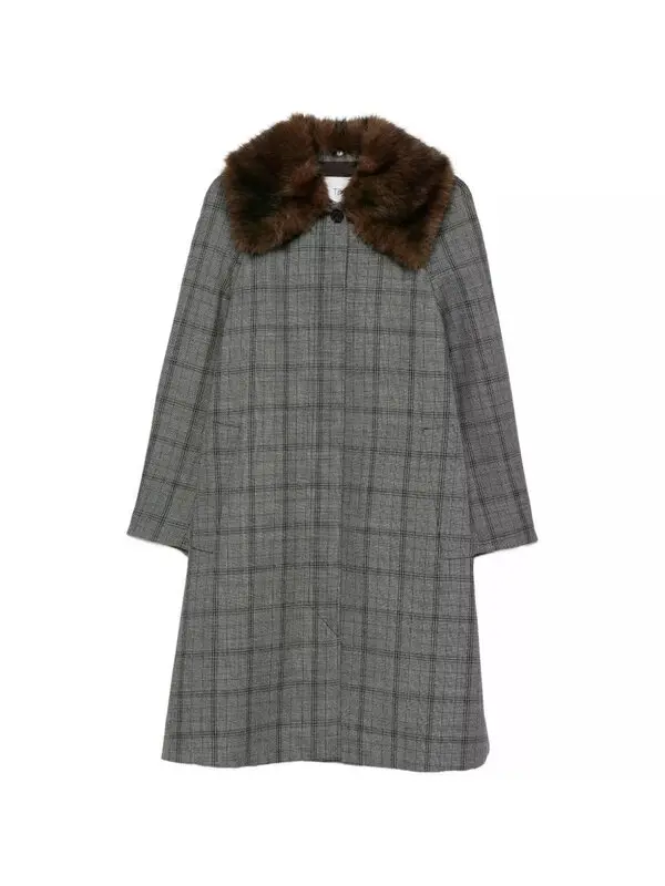 TELA Checked Faux-fur Collar Coat