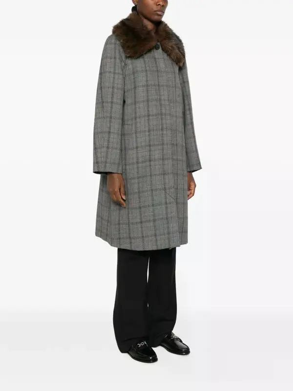 TELA Checked Faux-fur Collar Coat