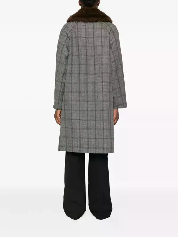 TELA Checked Faux-fur Collar Coat