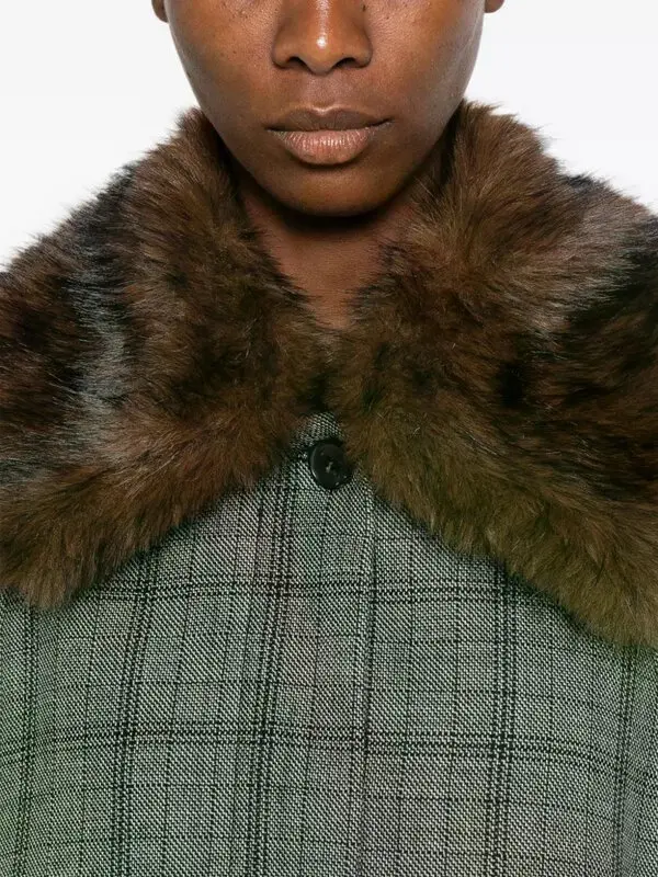 TELA Checked Faux-fur Collar Coat