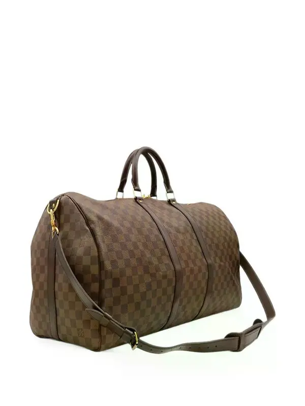 LOUIS VUITTON Damier Ebene Keepall Bandouliere 55 Travel Bag - Brown