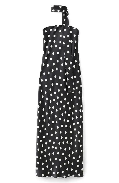 Mango Polka Dot Strapless Midi Dress With Scarf Detail