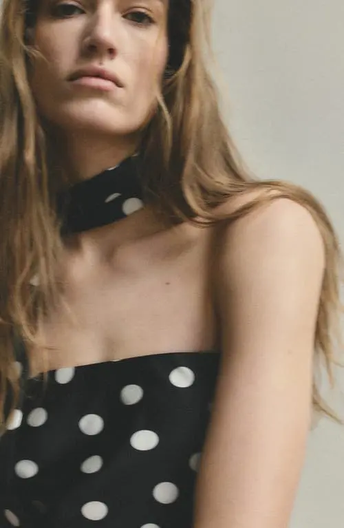 Mango Polka Dot Strapless Midi Dress With Scarf Detail