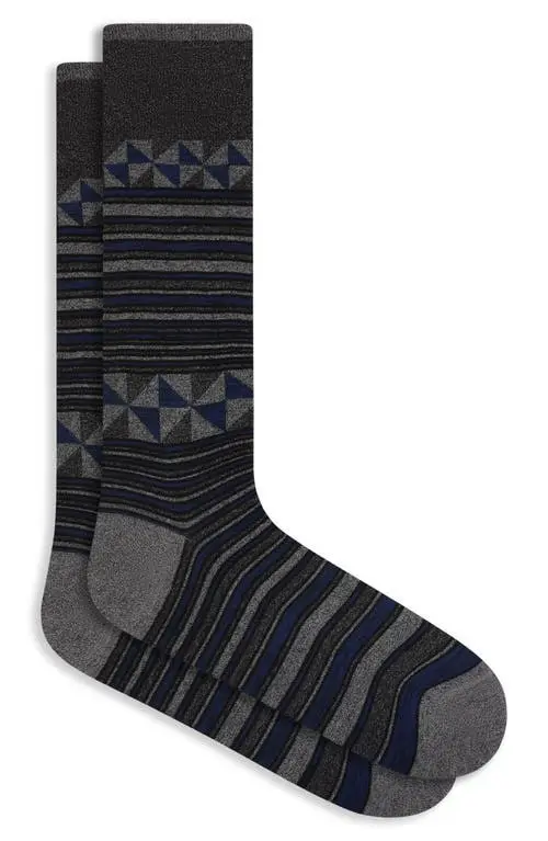 Bugatchi Stripe Geo Pattern Cotton Blend Dress Socks - Black