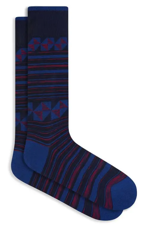 Bugatchi Stripe Geo Pattern Cotton Blend Dress Socks