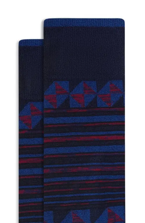 Bugatchi Stripe Geo Pattern Cotton Blend Dress Socks