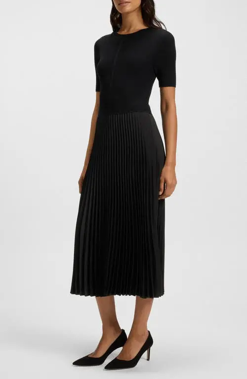BOSS Fadridi Mixed Media Midi Dress - Black