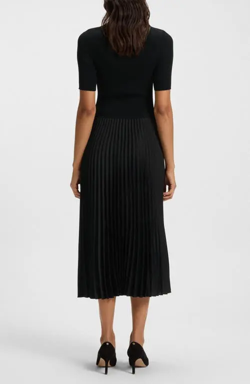BOSS Fadridi Mixed Media Midi Dress - Black