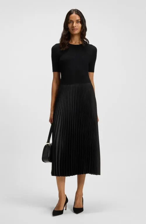 BOSS Fadridi Mixed Media Midi Dress - Black