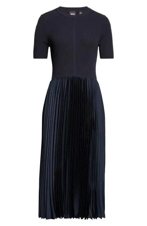BOSS Fadridi Mixed Media Midi Dress - Dk Bu