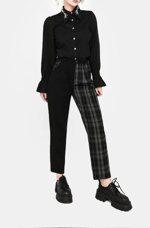 DISTURBIA Checkmate High Waist Tapered Trousers