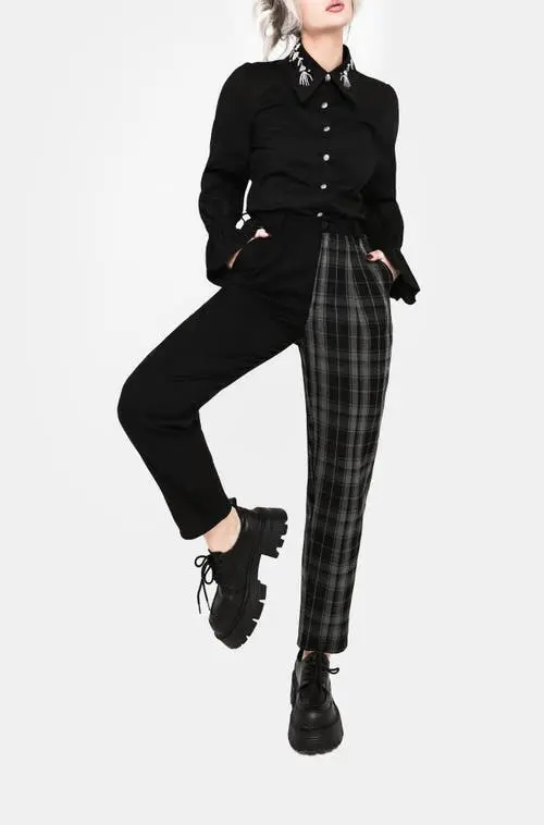 DISTURBIA Checkmate High Waist Tapered Trousers