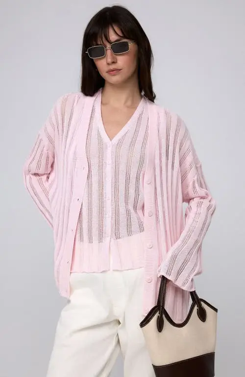 JUANA Sumire Open Knit Striped Cardigan - Light Pink
