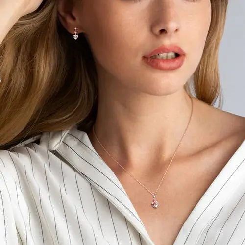 JULIANNA B. 14k Rose Gold And Diamond Heart Dangle Necklace And Earrings Set