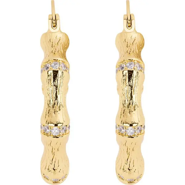 ATHRA LUXE Cubic Zirconia Bamboo Hoop Earrings - Gold