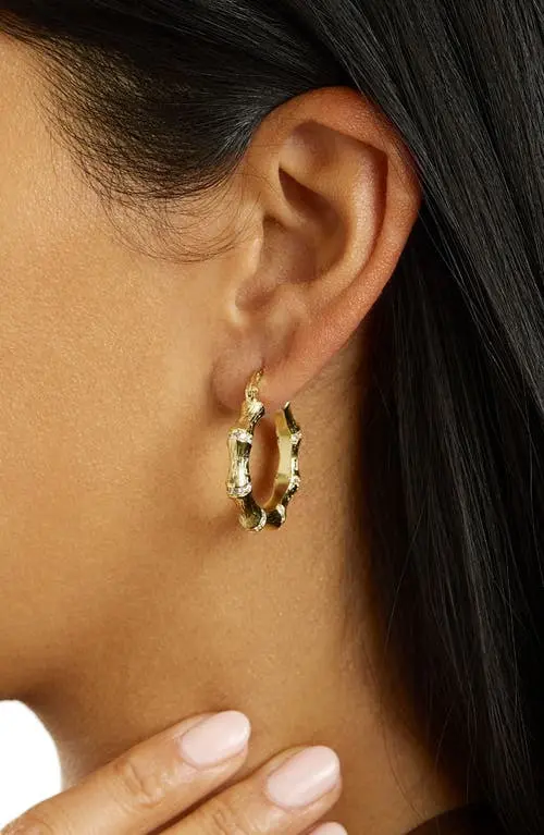 ATHRA LUXE Cubic Zirconia Bamboo Hoop Earrings