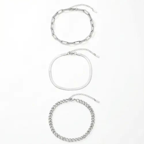BLISS DIAMOND Cinthia Anklet 3 Piece Set Plated 9" With 2" Extender