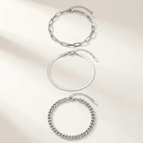 BLISS DIAMOND Cinthia Anklet 3 Piece Set Plated 9" With 2" Extender