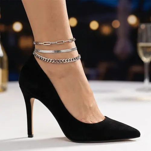BLISS DIAMOND Cinthia Anklet 3 Piece Set Plated 9" With 2" Extender