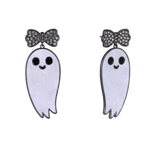 HALLMARK Ghost Drop Earrings With Rhinestone Bow Studs