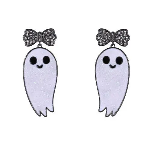 HALLMARK Ghost Drop Earrings With Rhinestone Bow Studs