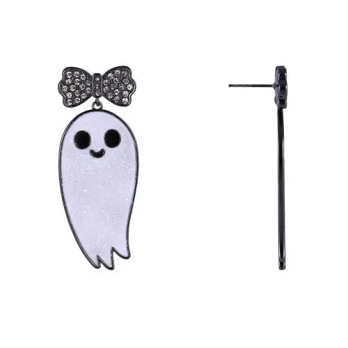 HALLMARK Ghost Drop Earrings With Rhinestone Bow Studs