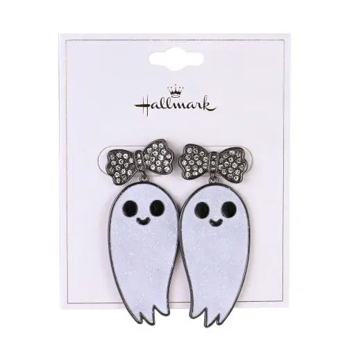 HALLMARK Ghost Drop Earrings With Rhinestone Bow Studs