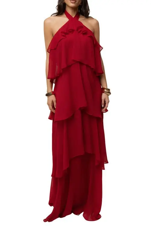 JLUXLABEL Halterneck Tiered Ruffle Maxi Dress
