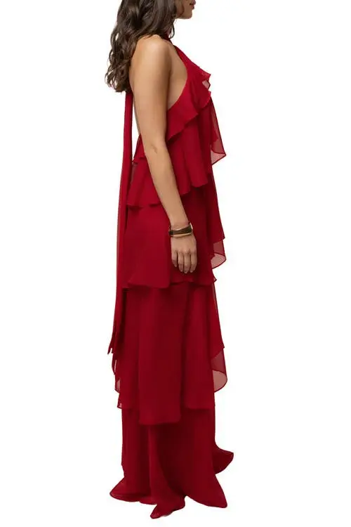 JLUXLABEL Halterneck Tiered Ruffle Maxi Dress