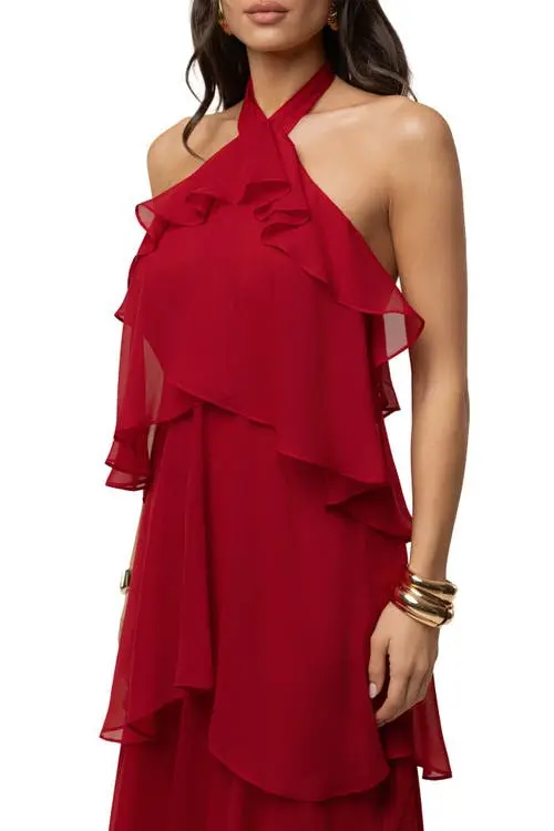 JLUXLABEL Halterneck Tiered Ruffle Maxi Dress