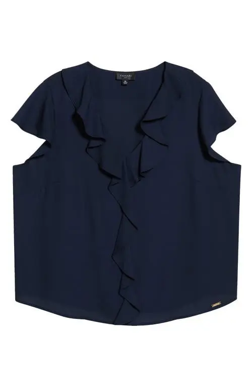 TAHARI ASL Ruffle Front V-neck Top - New Navy