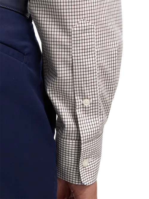 PAUL FREDRICK Cotton Buttondown Collar Broadcloth Classic Contrast Trim Button Cuff Long Sleeve Shirt - Brown/white