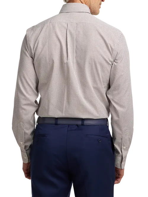 PAUL FREDRICK Cotton Buttondown Collar Broadcloth Classic Contrast Trim Button Cuff Long Sleeve Shirt - Brown/white