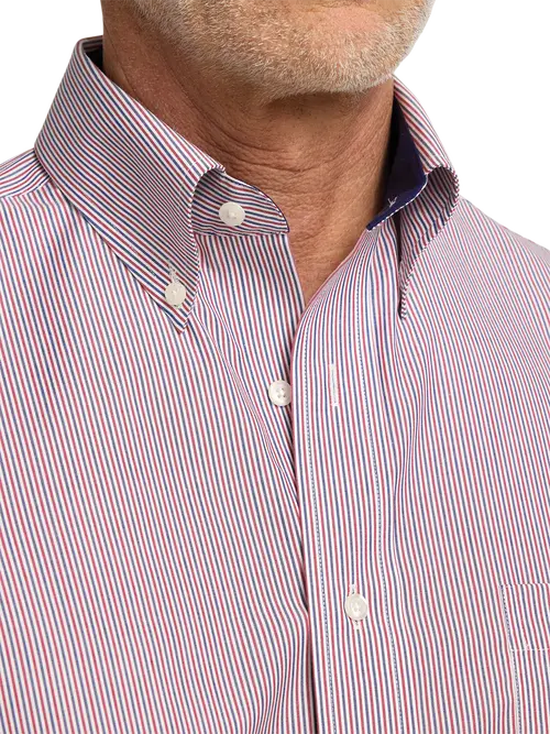 PAUL FREDRICK Cotton Buttondown Collar Broadcloth Slim Contrast Trim Button Cuff Long Sleeve - Red