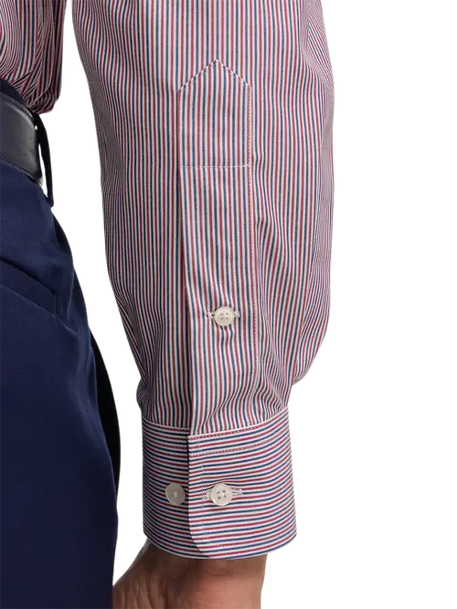 PAUL FREDRICK Cotton Buttondown Collar Broadcloth Slim Contrast Trim Button Cuff Long Sleeve - Red