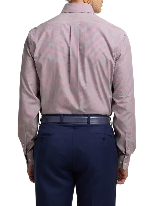 PAUL FREDRICK Cotton Buttondown Collar Broadcloth Slim Contrast Trim Button Cuff Long Sleeve - Red