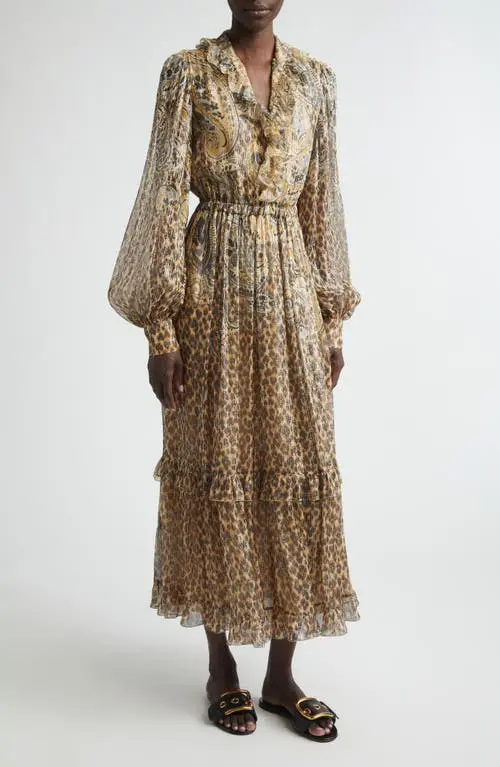 Etro Silk Blend Metallic Plissé Maxi Dress