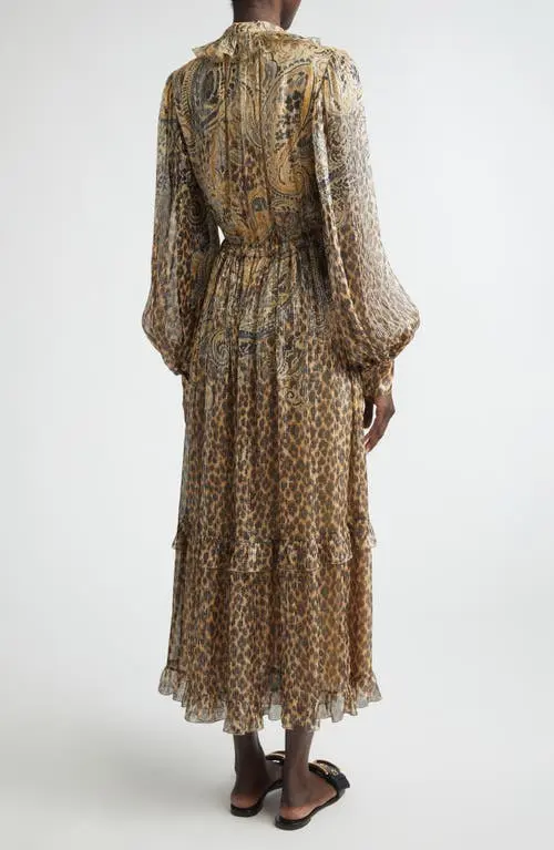 Etro Silk Blend Metallic Plissé Maxi Dress