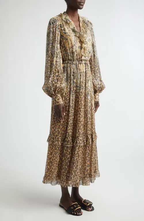 Etro Silk Blend Metallic Plissé Maxi Dress