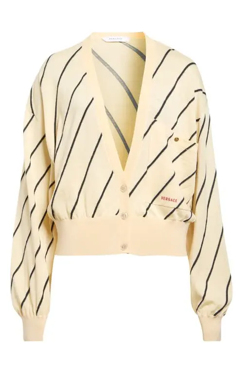 Versace Diagonal Stripe Wool Intarsia Cardigan