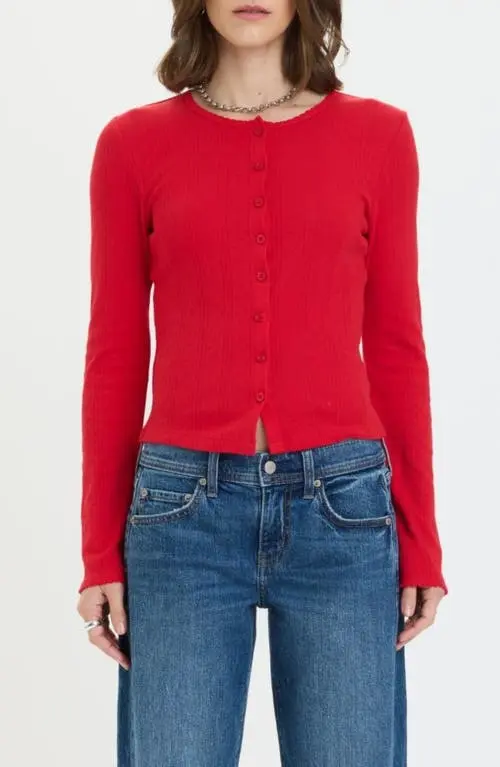 DAZE Stargazer Pointelle Knit Button Front Cardigan - Cherry Bomb