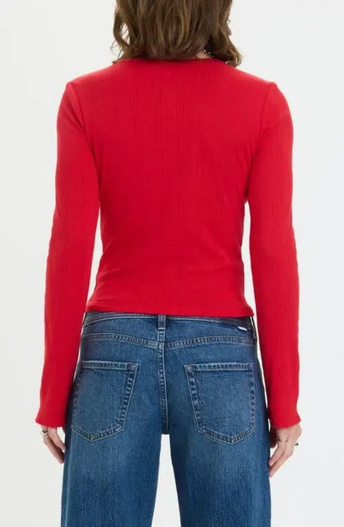 DAZE Stargazer Pointelle Knit Button Front Cardigan - Cherry Bomb