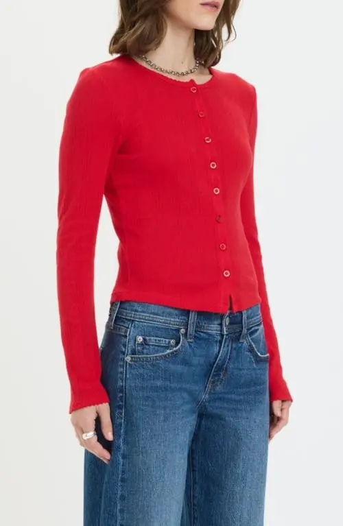 DAZE Stargazer Pointelle Knit Button Front Cardigan - Cherry Bomb
