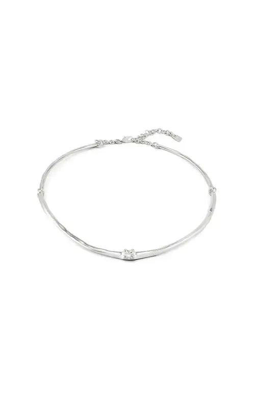 UNODE50 Sterling Rigid Necklace With White Zirconia