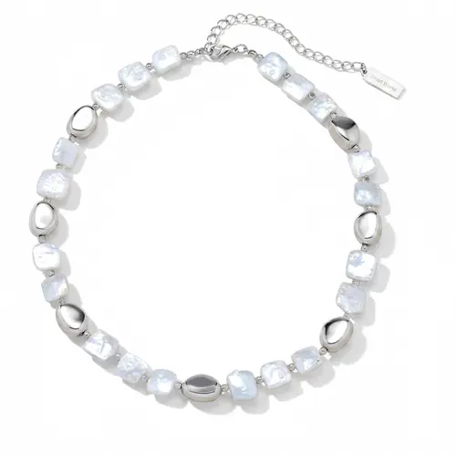 BLISS DIAMOND Pina Square Pearl Necklace - Silver