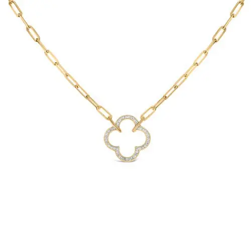 HAUS OF BRILLIANCE Gold Vermeil 1/10 Cttw Diamond Paperclip Chain Clover Pendant Necklace - Silver