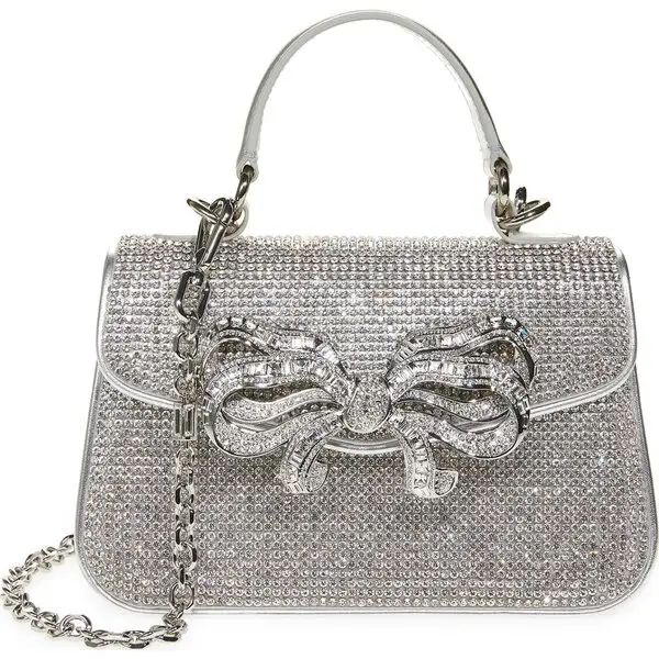 Judith Leiber Crystal Bow Top Handle Bag - Silver Rhine