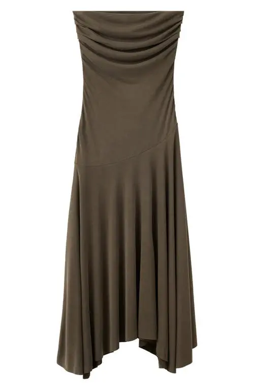 Mango Asymmetrical Draped Strapless Jersey Dress